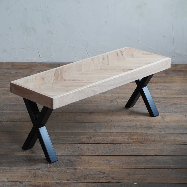 Oak Herringbone Dining Bench - Natural – Handmade by Kontrast